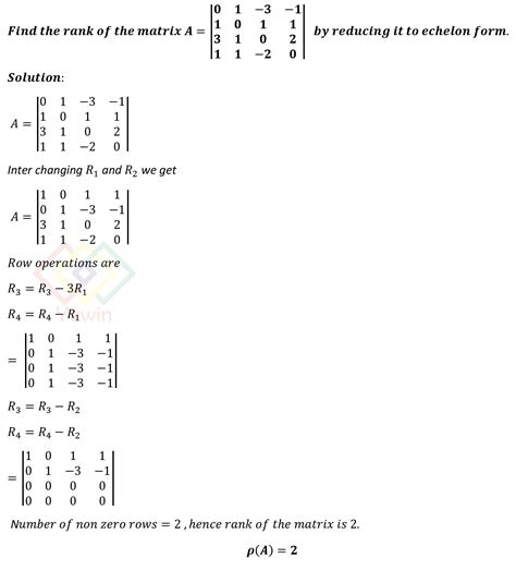 Find The Rank Of The Matrix A 0 1 3 1 1 0 1 1 3 1 0 2 1 1 2
