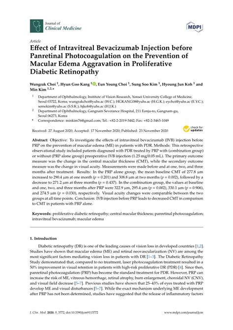 Pdf Effect Of Intravitreal Bevacizumab Injection Before Panretinal Photocoagulation On The
