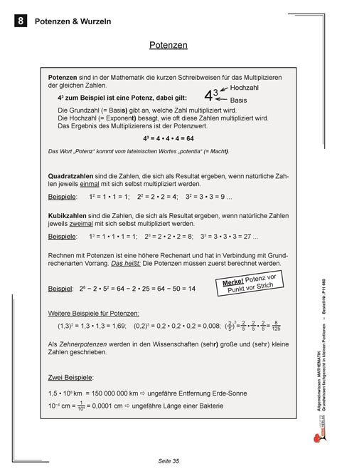 Allgemeinwissen Fördern Mathematik Potenzen Und Wurzeln