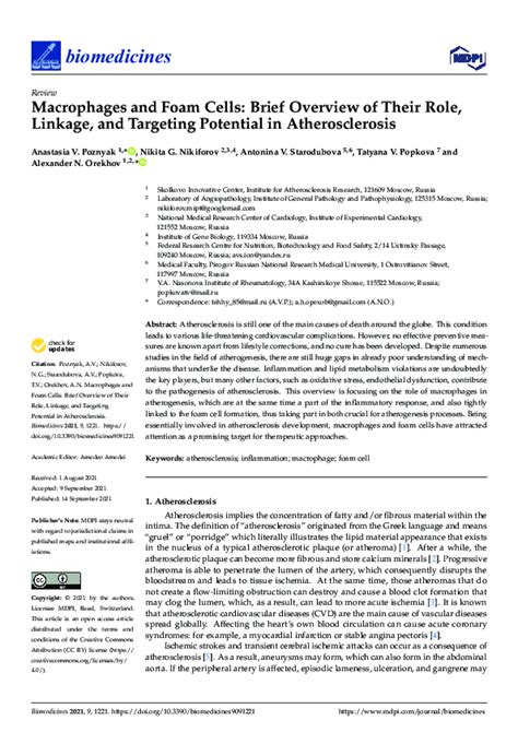 Pdf Macrophages And Foam Cells Brief Overview Of Their Role Linkage