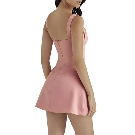 Bayline Women Summer Solid Color Dress Low Cut Sling Sleeveless High