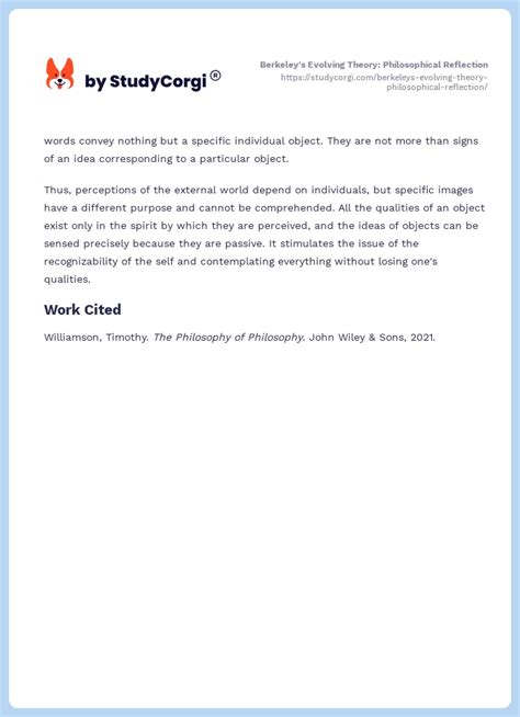 Berkeleys Evolving Theory Philosophical Reflection Free Essay Example