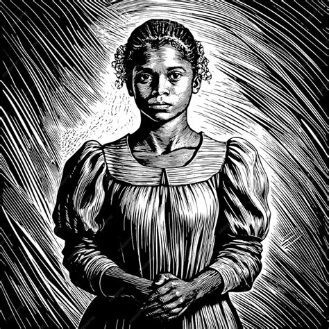 A Black And White Drawing Of A Woman With A Dark Background Premium