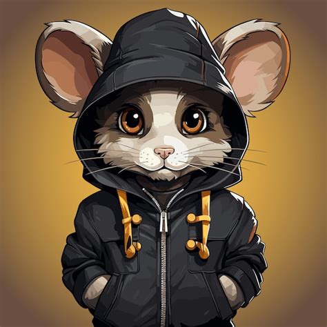 Rato De Desenho Animado Vestindo Jaqueta Preta E Moletom Com Capuz