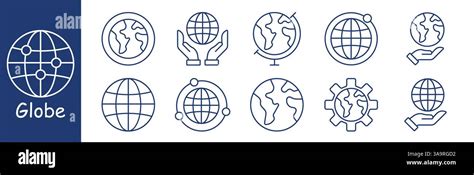 Globe Set Icon Earth Hand Globe Gear Orbit Support Representing Global Network