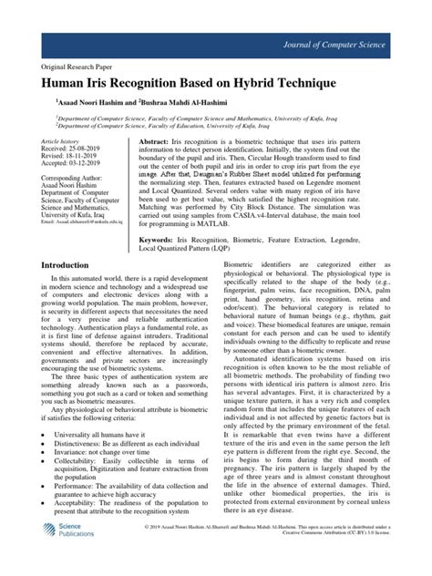 human iris recognition based on hybrid technique pdf biometrics