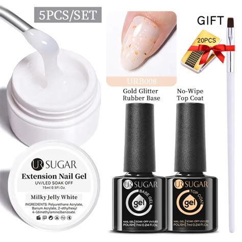 Ur Sugar 15ml Milky Jelly White Extension Gel Gold Glitter Sequins