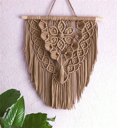 Настенное коричневое Панно макраме Макраме Макраме гобелены Гобелен