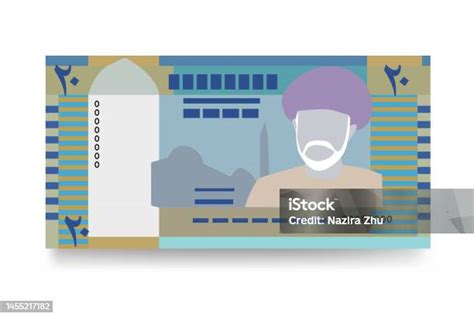 리알 오만 벡터 일러스트 레이 션입니다 오만 돈 세트 번들 지폐 지폐 20 Omr 플랫 스타일 흰색 배경에 격리 심플한 미니멀