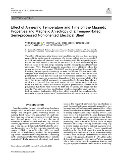Pdf Effect Of Annealing Temperature And Time On The Magnetic Properties And Magnetic