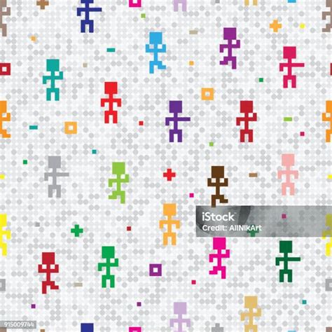 픽셀 남자 원활한 벡터 패턴입니다 춤 여러 가지 빛깔된의 작은 남자 배경 기하 도형에 대한 스톡 벡터 아트 및 기타 이미지 기하 도형 놀기 다양 Istock