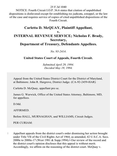 Carletta D Mcquay V Internal Revenue Service Nicholas F Brady