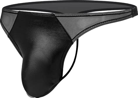 Acsuss Mens Lingerie Faux Leather Bulge Pouch Underwear Sexy Mesh