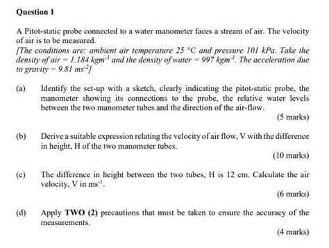 [solved] question 1 a pitot static probe connected to a w