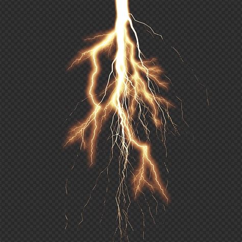 透明な背景に分離された輝く電気黄色の稲妻効果 Premium Psd