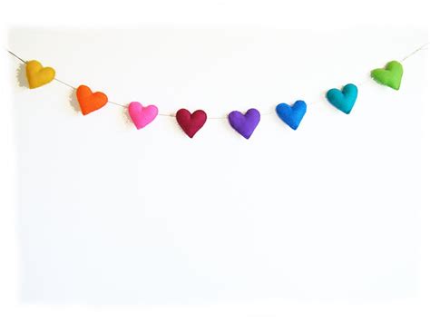 Rainbow Heart Garland Vertical Garland With 8 Felt Hearts In Bright
