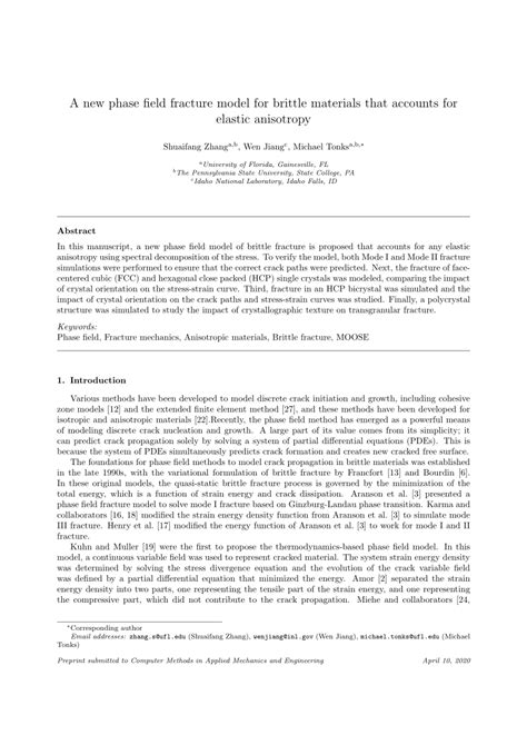 Pdf A New Phase Field Fracture Model For Brittle Materials That Accounts For Elastic Anisotropy