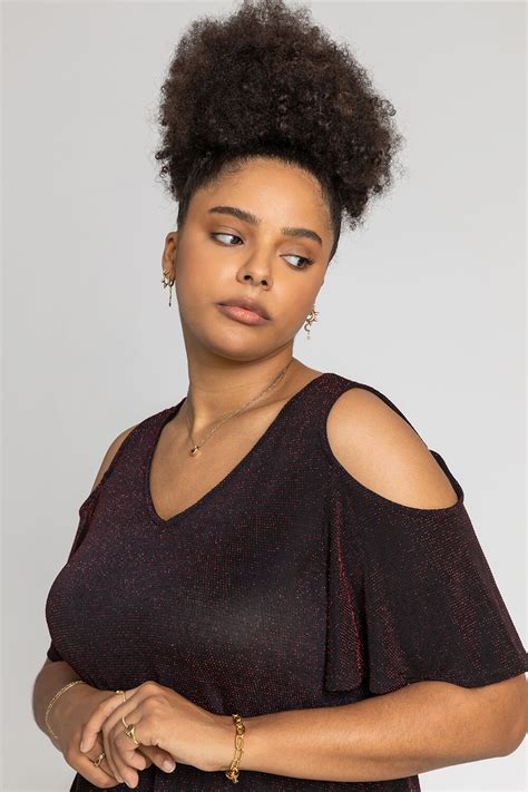Curve Cold Shoulder Shimmer Top In Red Roman Originals Uk