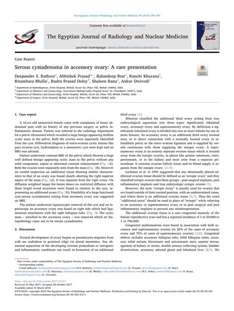 Pdf Serous Cystadenoma In Accessory Ovary A Rare Presentation