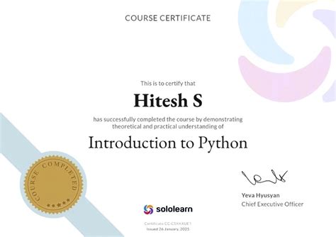 Hitesh S On Linkedin Upskill Python Sololearn Certified