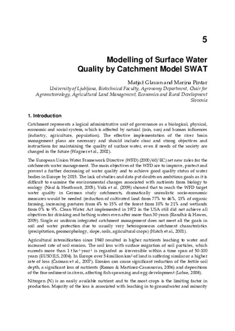 pdf modelling of surface water quality by catchment model swat