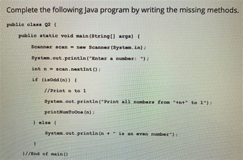 Solved Complete The Following Java Program By Writing The Chegg