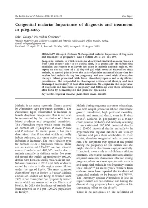 Pdf Congenital Malaria Importance Of Diagnosis And Treatment In