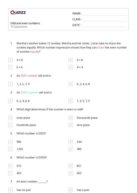 Odd And Even Numbers Worksheets For Th Class On Quizizz Free
