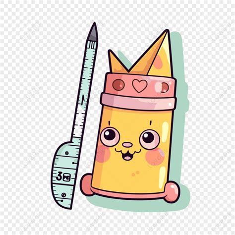 눈금자와 연필을 들고 있는 귀여운 만화 캐릭터 벡터상표 Png 일러스트 무료 다운로드 Lovepik
