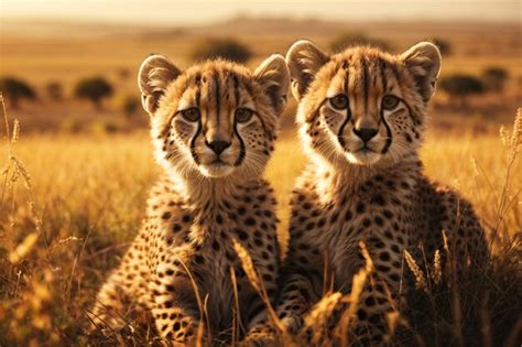 Premium Ai Image Two Cheetah Cubs In A Field