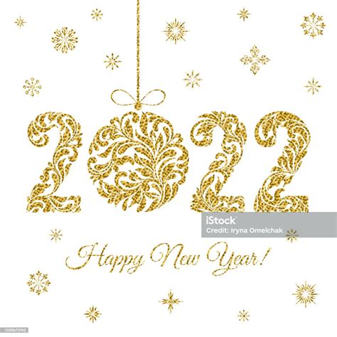 새해 복 많은 2022 흰색 배경에 고립 된 황금 반짝이와 꽃 장식에서 인물과 크리스마스 공 인사말 카드 배너 포스터에 적합 2022년에 대한 스톡 벡터 아트 및 기타
