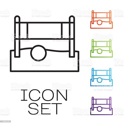 흰색 배경에 분리된 공 아이콘이 있는 검은색 선 배구 네트 아이콘을 화려하게 설정합니다 벡터 Championship에 대한 스톡 벡터 아트 및 기타 이미지 Istock