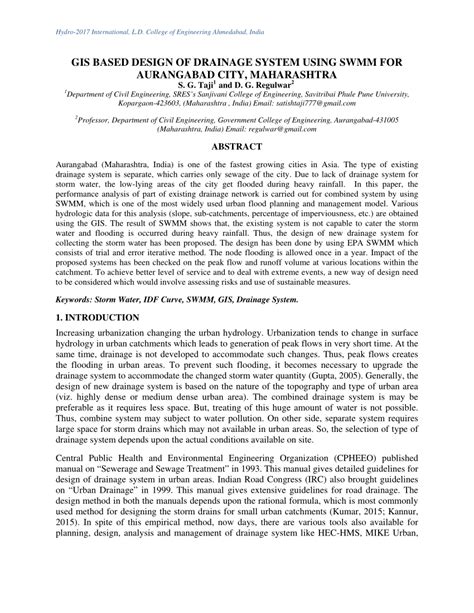 Pdf Gis Based Design Of Drainage System Using Swmm For Aurangabad City Maharashtra