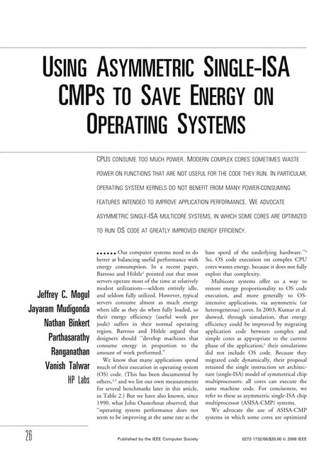 Pdf Using Asymmetric Single Isa Cmps To Save Energy On Operating Systems