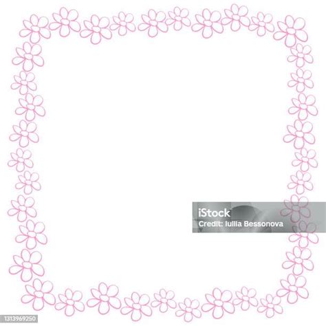 벡터 핸드 그린 프레임 낙서 스타일의 검은 윤곽 작은 꽃에서 테두리 귀여운 간단한 원시적 인 배경 초대장 장식 인사말 카드 결혼식 0명에 대한 스톡 벡터 아트 및 기타