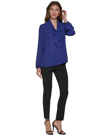Dkny Womens V Neck Tie Detail Long Sleeve Blouse Macys