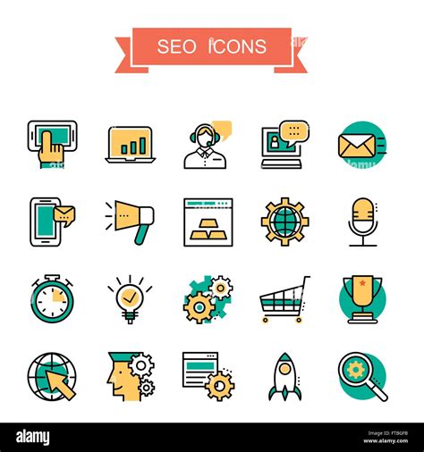 Seo Icons Collection In Thin Line Style Stock Vector Image And Art Alamy