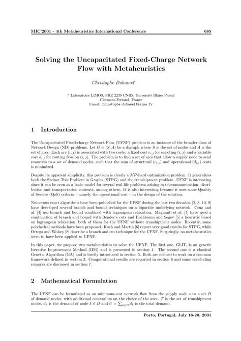 Pdf Solving The Uncapacitated Fixed Charge Network Flow With