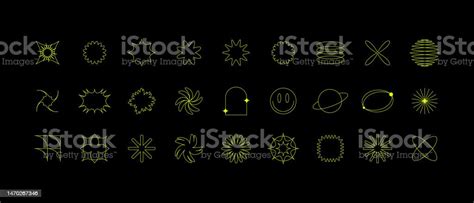 Y2k의 멋진 기하학적 윤곽선 모양 현대적인 미니멀 스타일 디자인 요소 트렌디 한 기하학적 포스트 모던 인물의 생성자 잔인한 현대 별의 벡터 그림 화살표에 대한 스톡 벡터