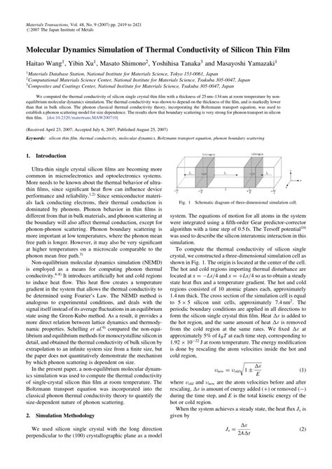 Pdf Molecular Dynamics Simulation Of Thermal Conductivity Of Silicon