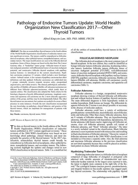 Who New Classification 2017 Other Thyroid Tumors Pdf Carcinoma Neoplasms