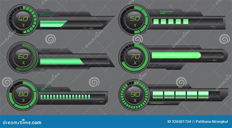 Set Of Hud Modern Loading Progress Bars User Interface Elements Design Technology Cyber Green