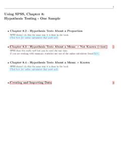 Using SPSS Chapter 8 Hypothesis Testing One Sample Using Spss