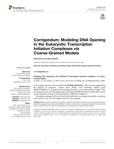 Pdf Corrigendum Modeling Dna Opening In The Eukaryotic Transcription