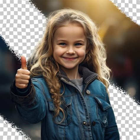 Premium Psd Cheerful Girl Showing Thumbs Up