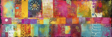 Abstract Mixed Media Collage With Layers Of Textured Paper Paint And