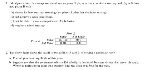 solved 1 multiple choice in a two player simultaneous