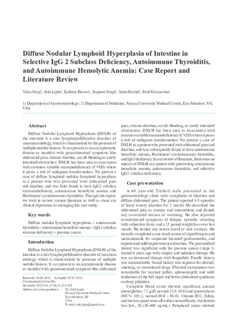 Pdf Diffuse Nodular Lymphoid Hyperplasia Of Intestine In Selective