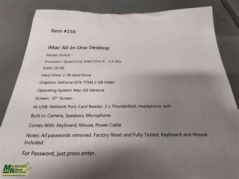 Imac All In One Desktop Computer Specs In Pics Qty 1 Michener Allen Auctioneering Ltd