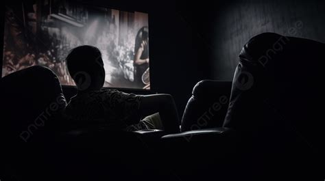 Pria Menonton Film Di Ruangan Gelap Gambar Seseorang Sedang Menonton